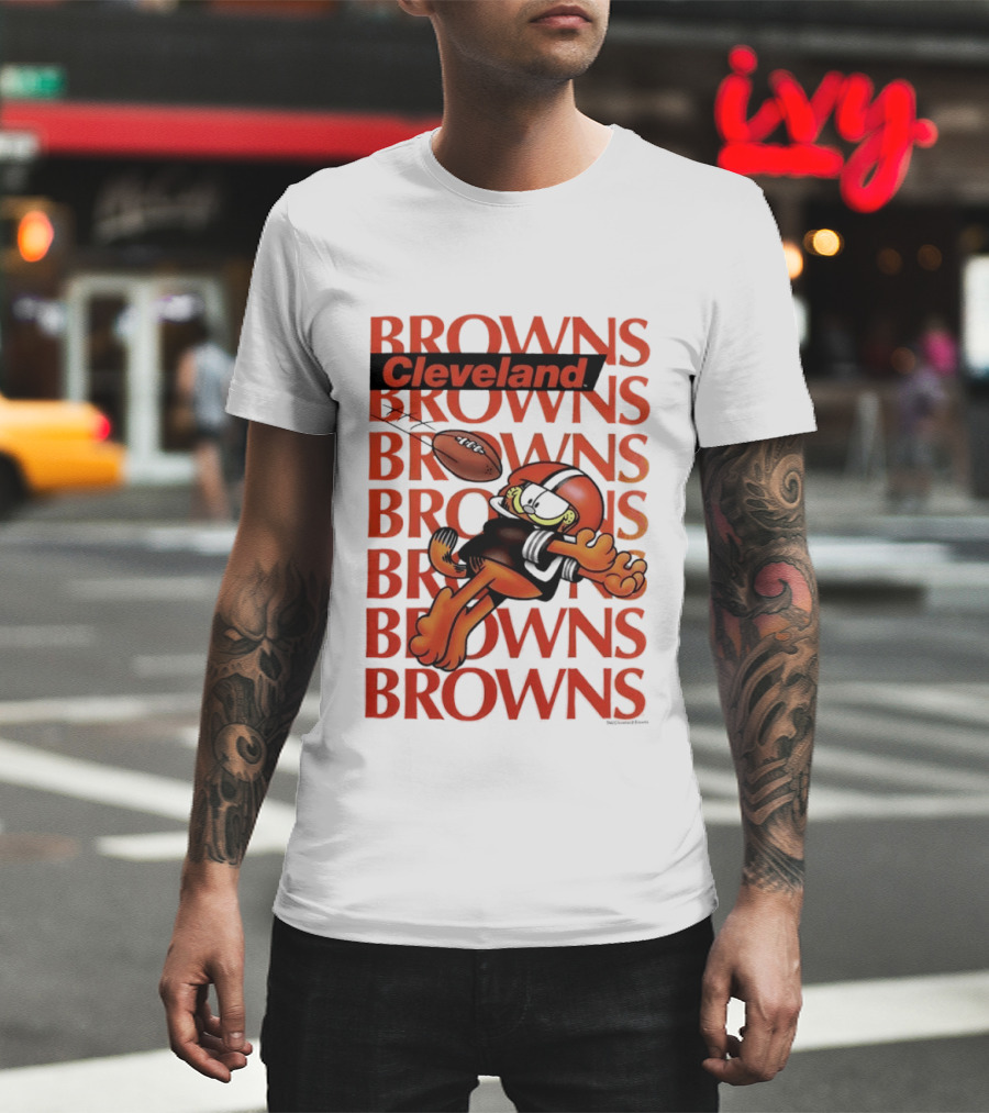 Browns Football Cleveland Orange Cat Kicking Touchdown T-Shirt