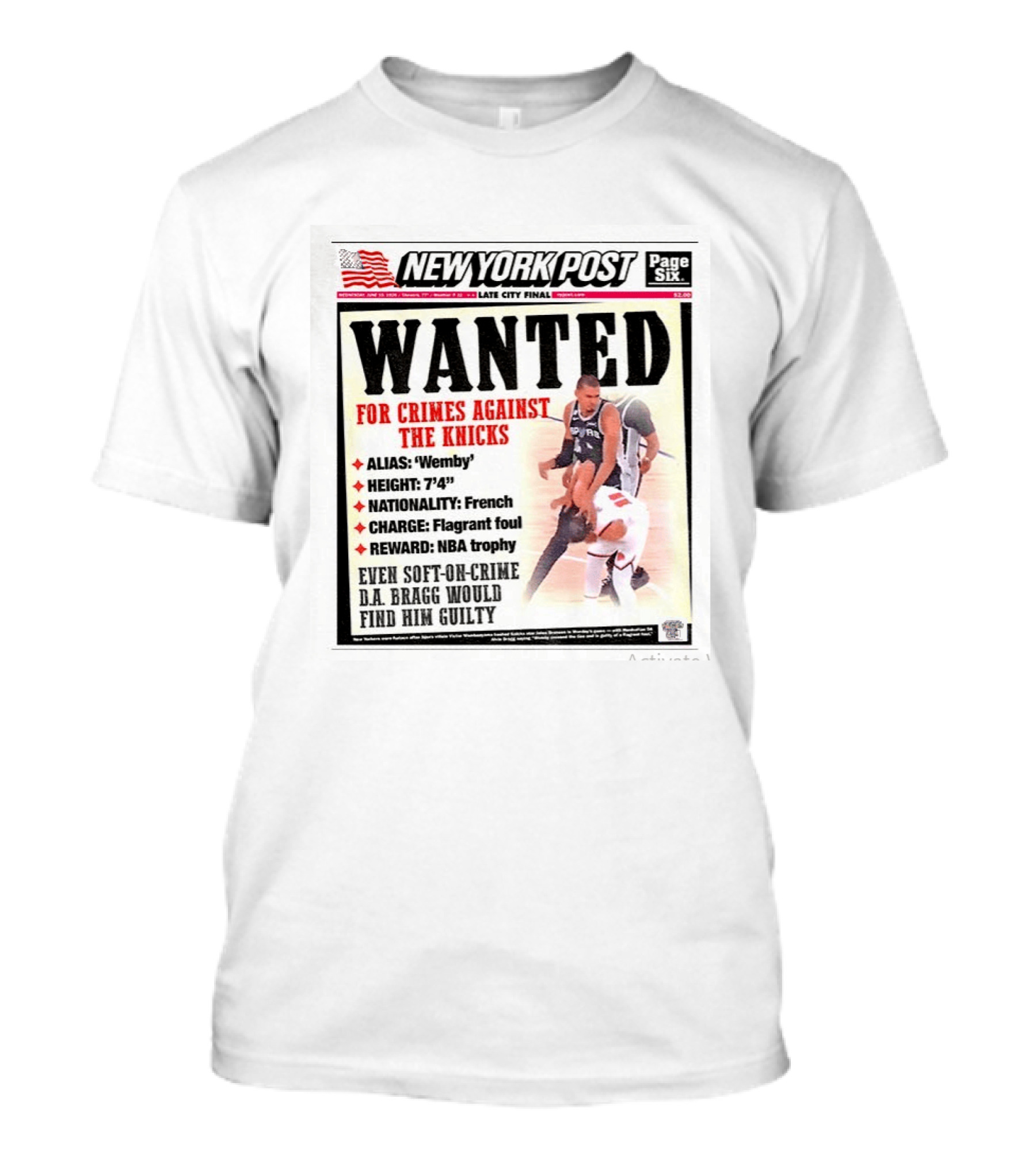 New York Post Wanted Victor Wembanyama Crimes Against The Knicks Late City Final NBA Trophy T-Shirt