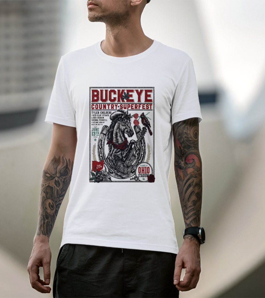 Buckeye Country Superfest June 13 2026 Ohio Stadium Tyler Childers Red Clay Lord Huron Sierra Ferrell Flatland Cavalry Kaitlin Butts T-Shirt