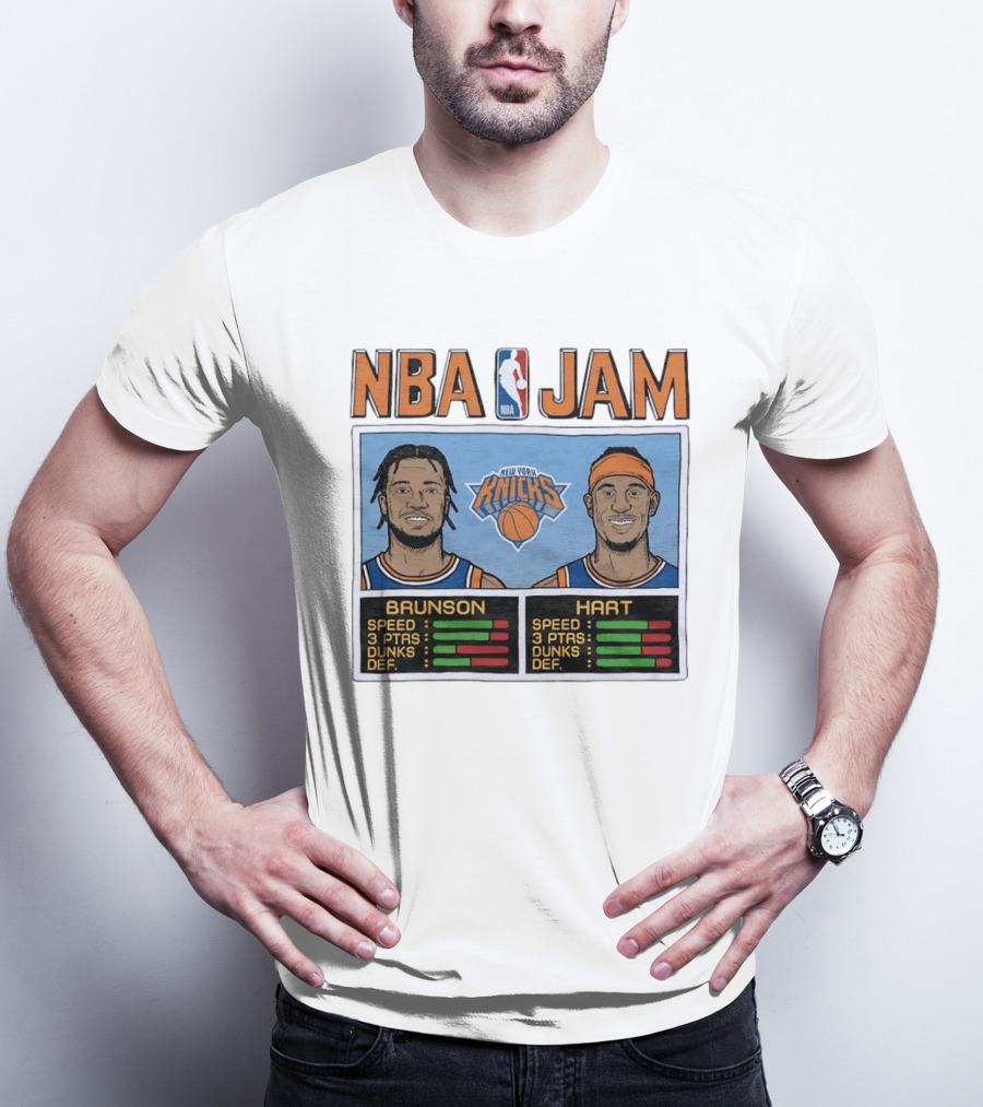 Jalen Brunson Josh Hart New York Knicks NBA Jam Retro Basketball Game T-Shirt