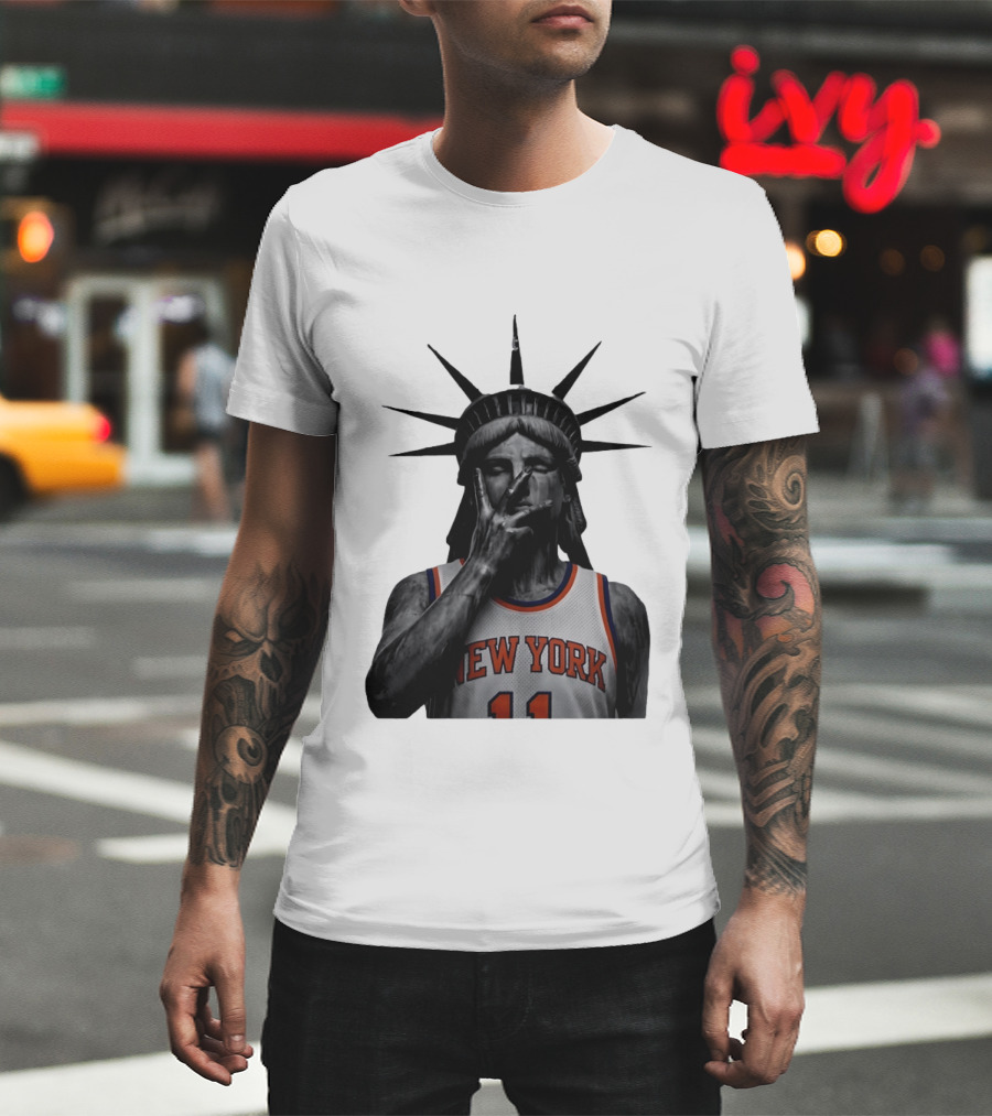 New York Knicks Jalen Brunson Statue Of Liberty Basketball Legend The Wait Is Over T-Shirt