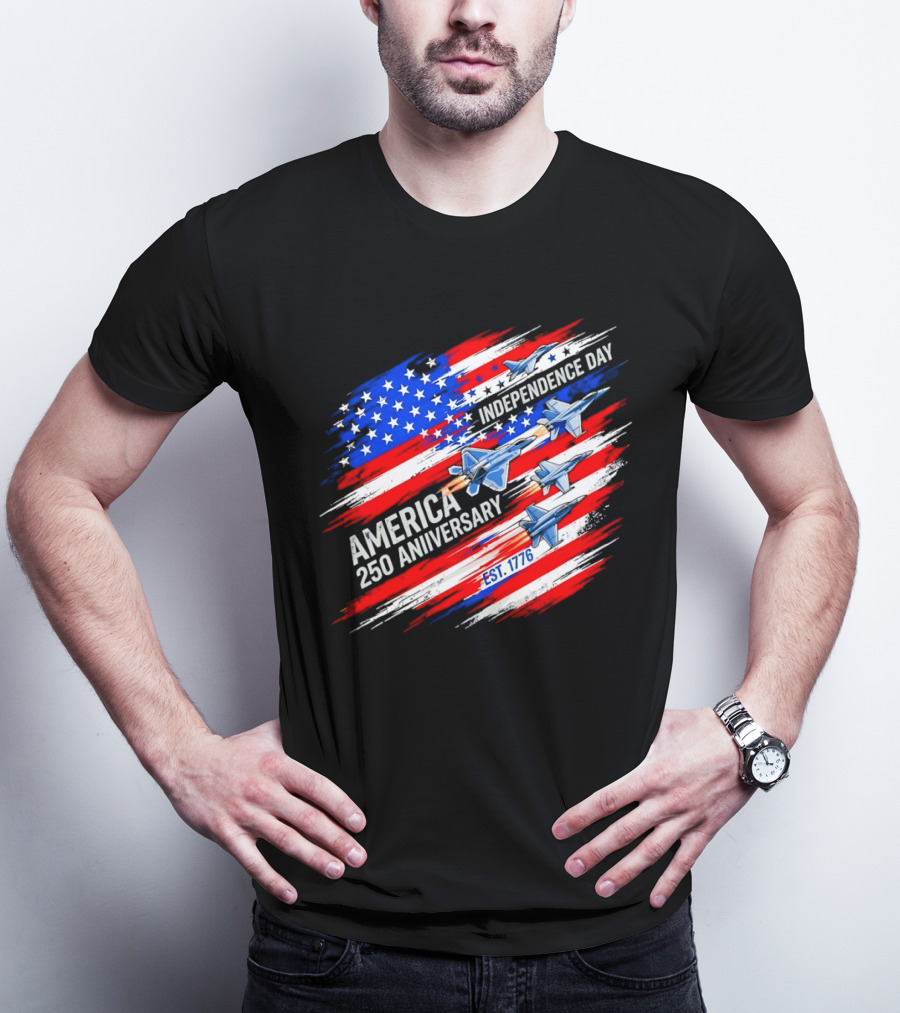 America 250 Anniversary Independence Day Fighter Jets Est 1776 Patriotic T-Shirt