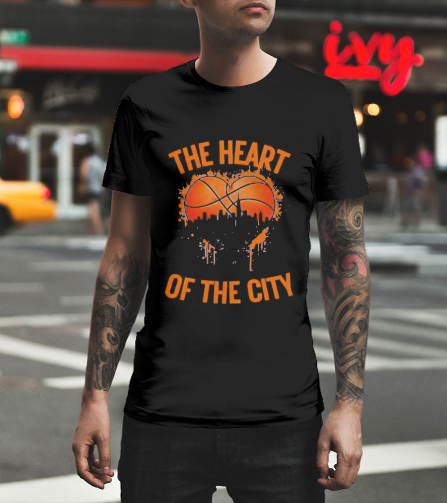 New York Knick The Heart Of The City Basketball Dripping Orange T-Shirt