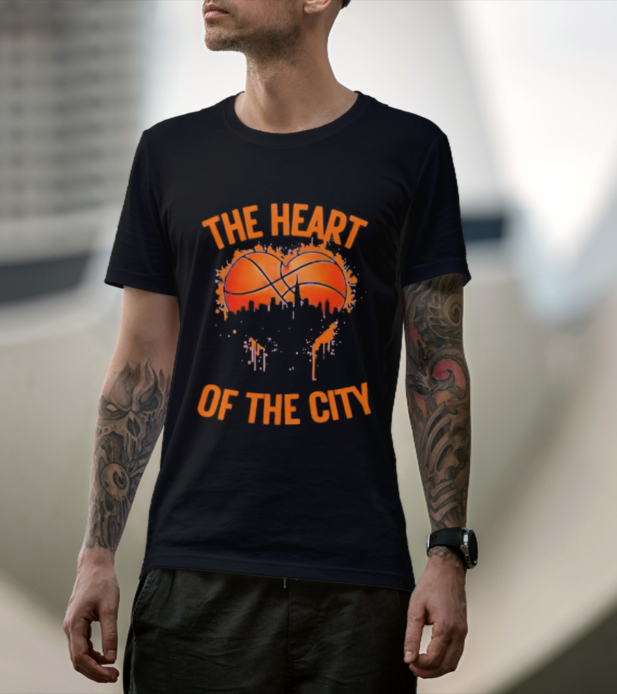 New York Knick The Heart Of The City Basketball Dripping Orange T-Shirt
