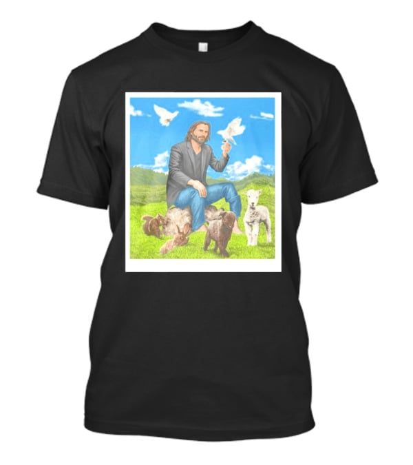 Keanu Reeves Surrounded By Animals In Peaceful Steppe Landscape T-Shirt
