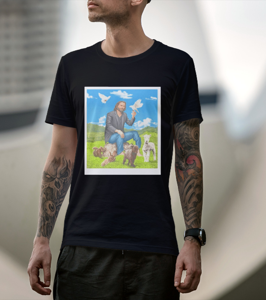 Keanu Reeves Surrounded By Animals In Peaceful Steppe Landscape T-Shirt