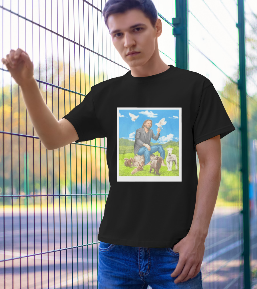 Keanu Reeves Surrounded By Animals In Peaceful Steppe Landscape T-Shirt