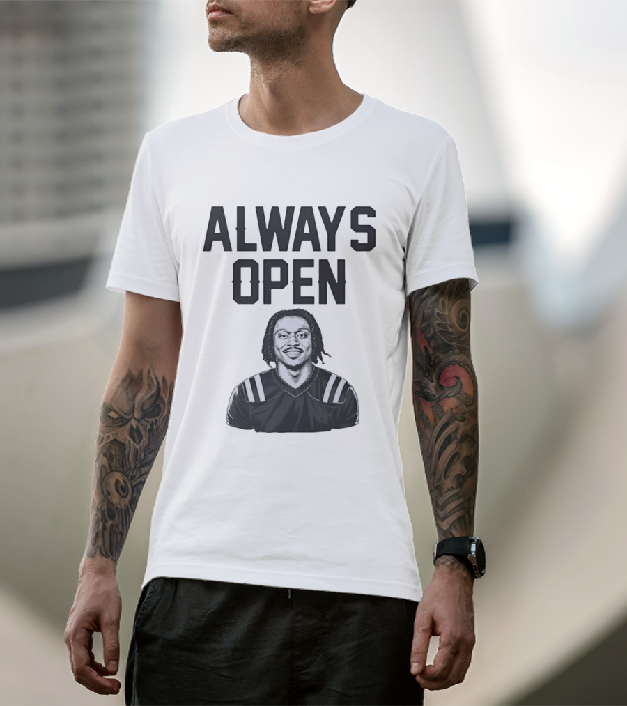 Always Open Bold Text With Cartoon Football Player T-Shirt