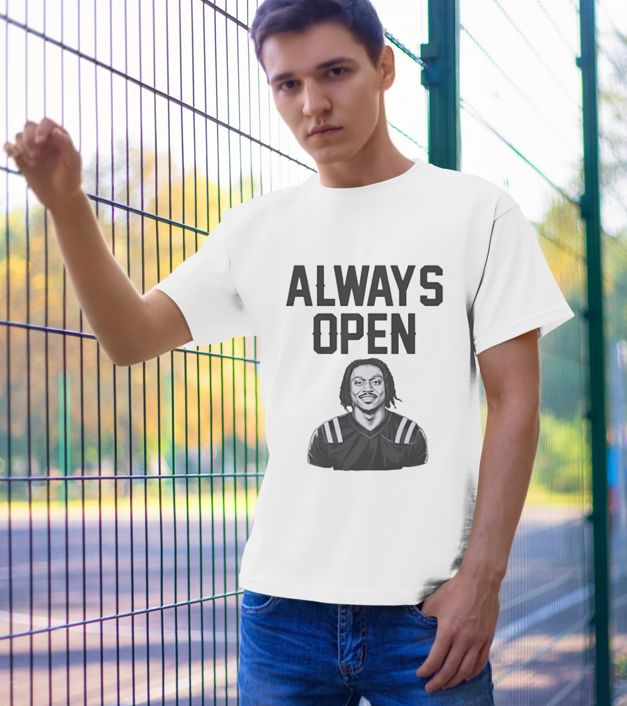 Always Open Bold Text With Cartoon Football Player T-Shirt