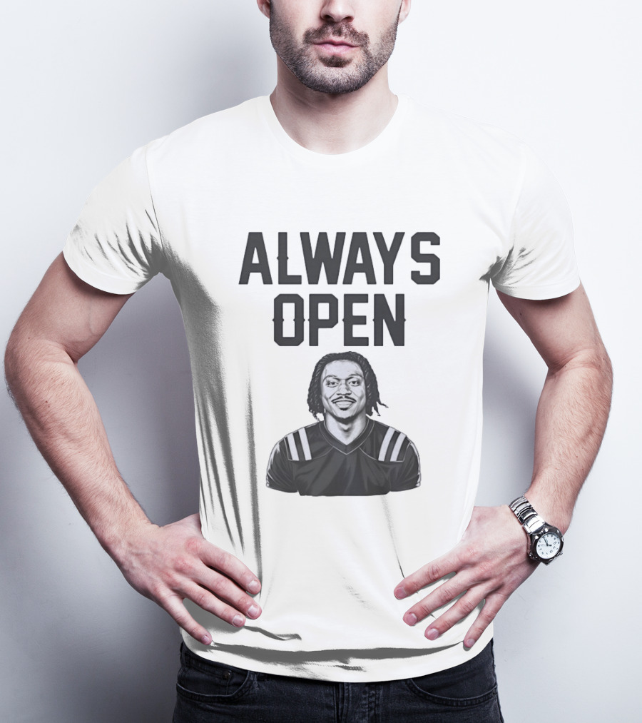 Always Open Bold Text With Cartoon Football Player T-Shirt