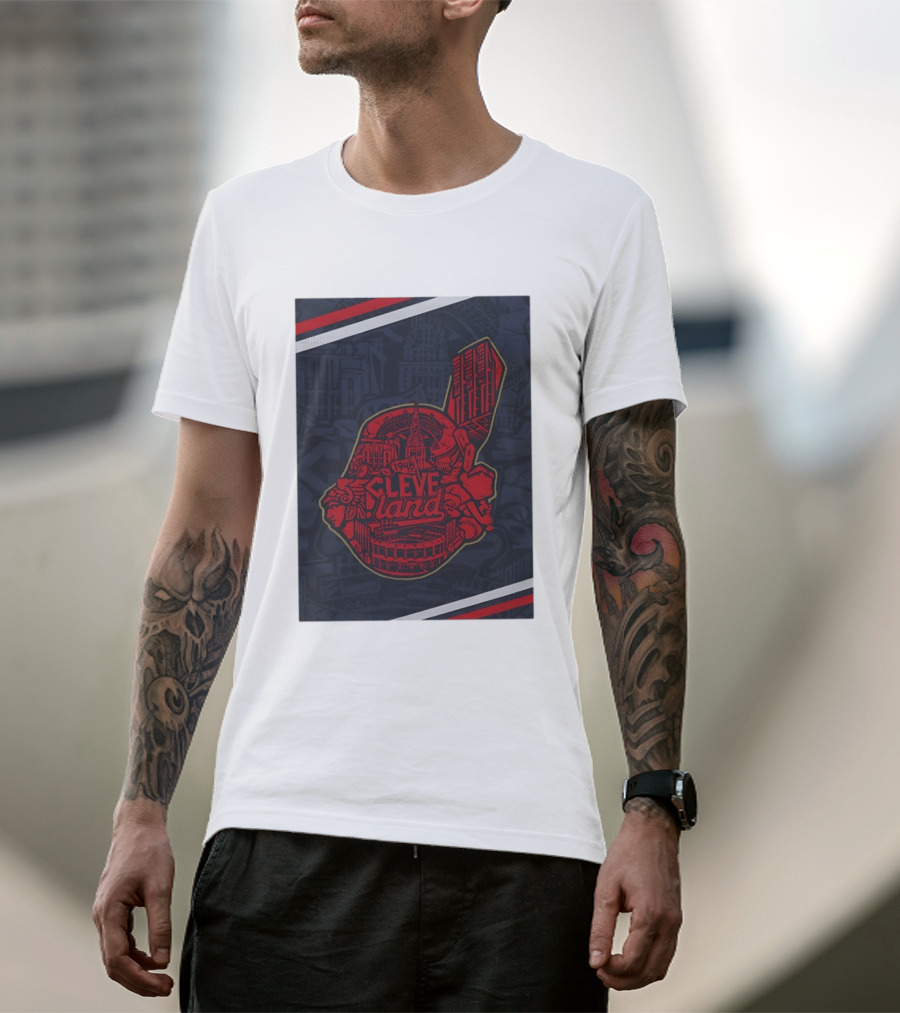 Cleveland 1948 Baseball Team City Mosaic Landmark Collage T-Shirt