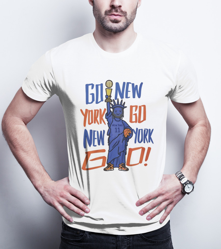 Go New York Go New York Go Jalen Brunson 11 Statue Of Liberty Basketball Trophy T-Shirt