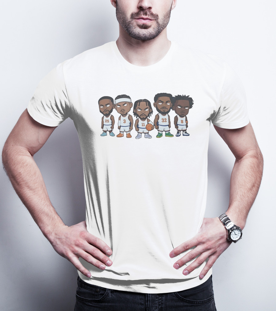 New York Knicks 2026 Player Cartoon Characters 25 3 11 32 8 T-Shirt