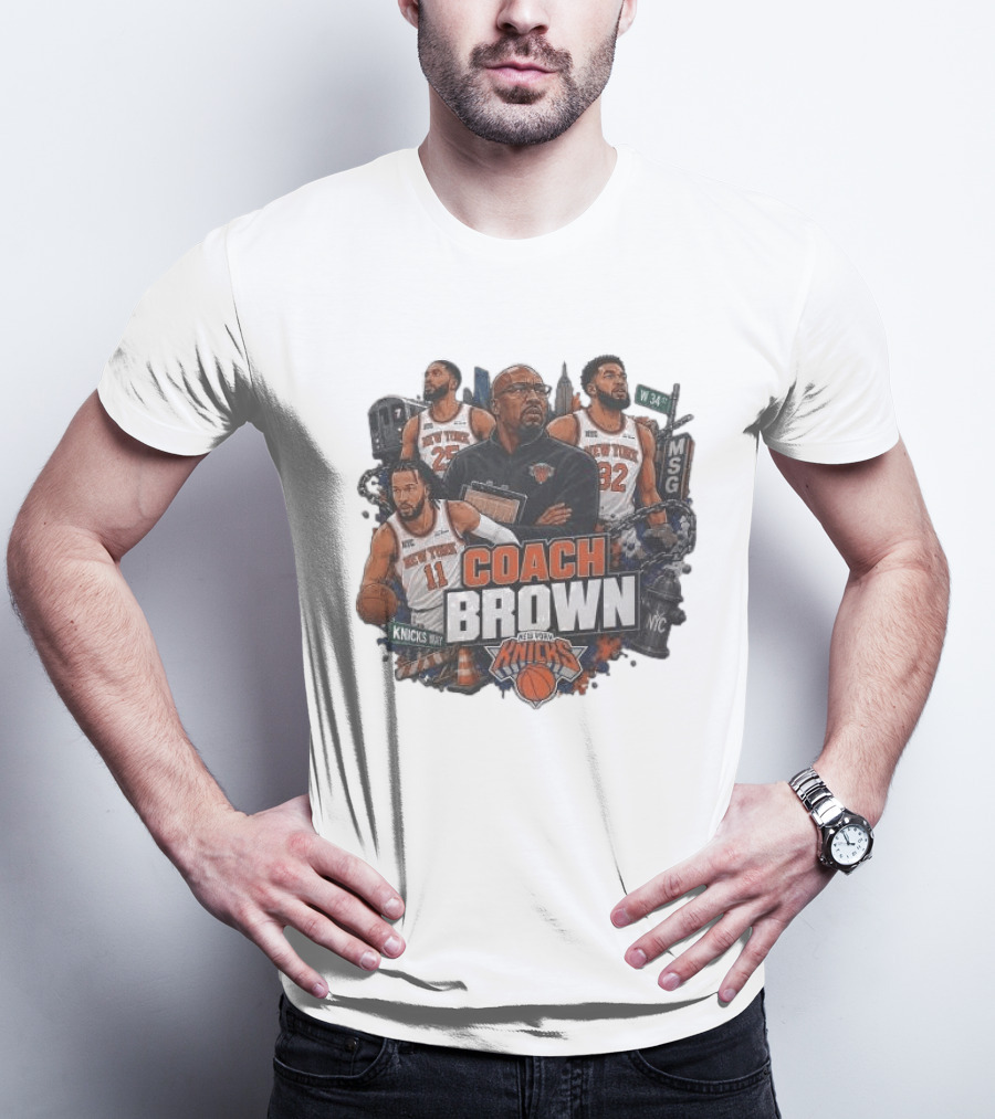 New York Knicks MSG Coach Brown Knicks Way Basketball Team 34th Street 2026 T-Shirt