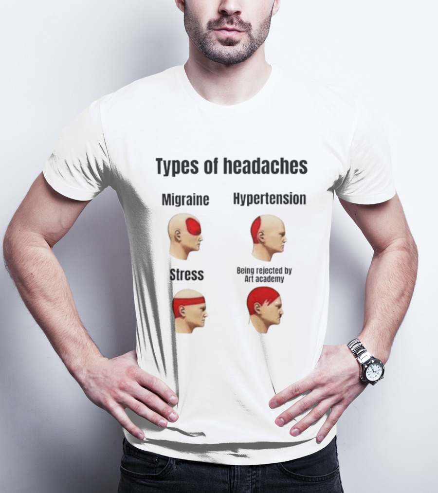 Types Of Headaches Migraine Hypertension Stress Being Rejected By Art Academy T-Shirt