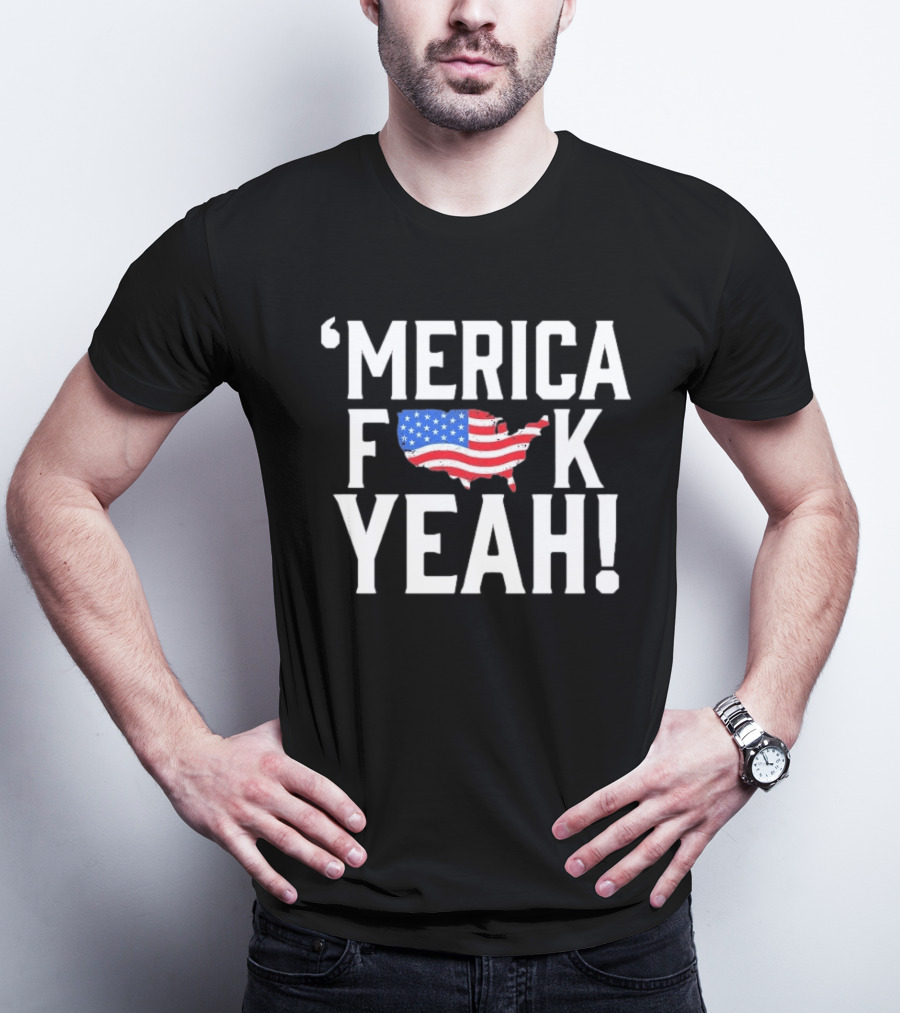 Merica F Yeah USA Map American Flag T-Shirt