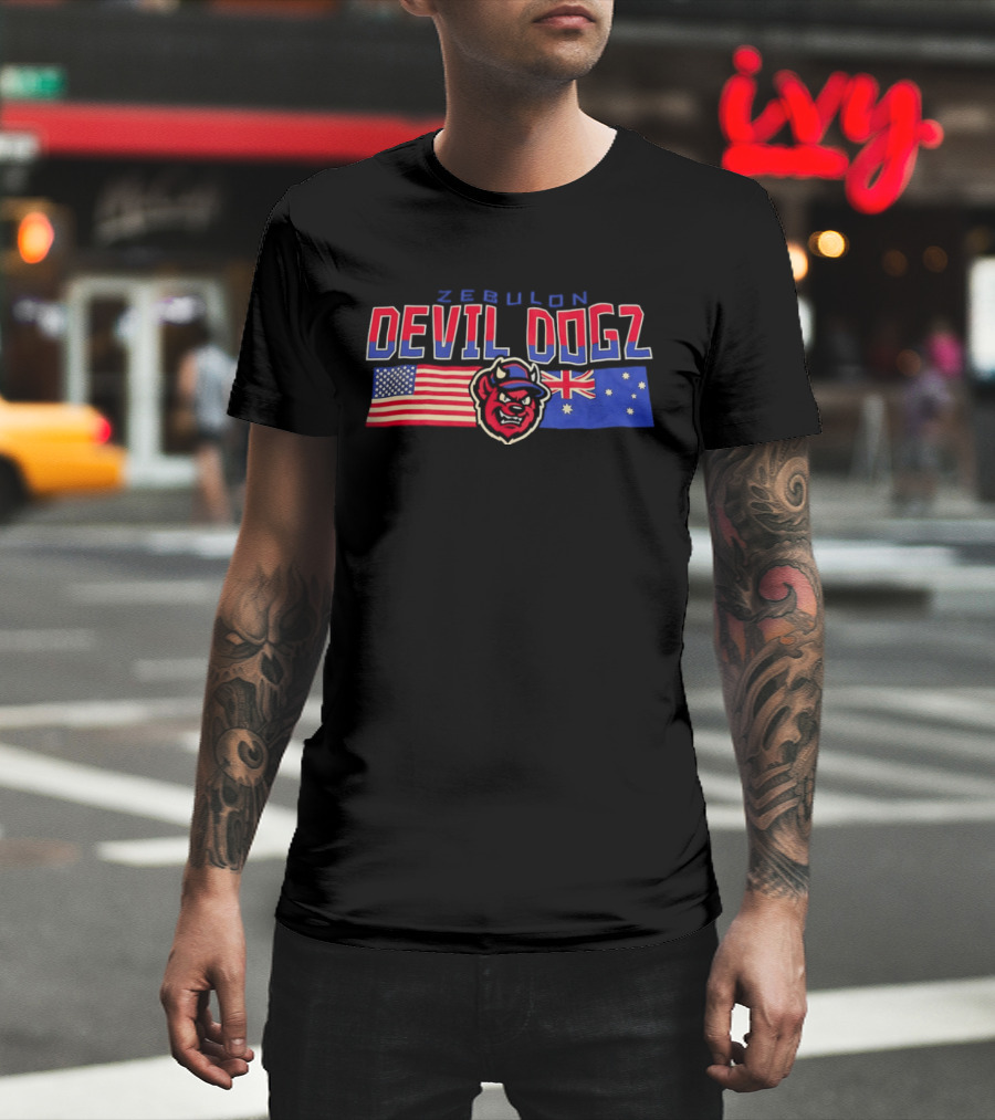 Zebulon Devil Dogz American Australian Flags T-Shirt