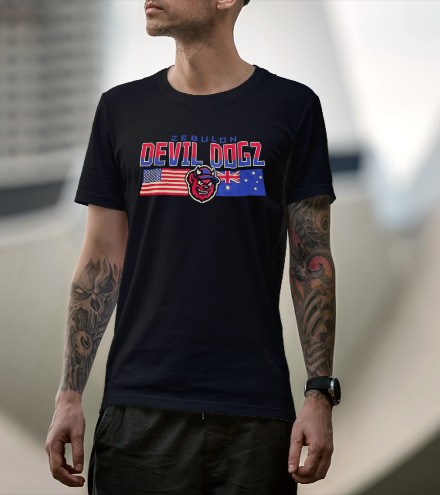 Zebulon Devil Dogz American Australian Flags T-Shirt