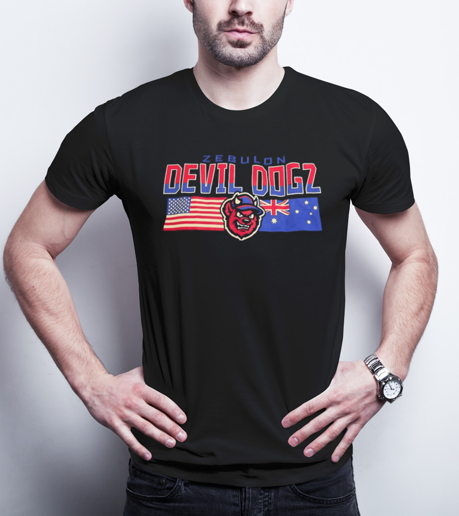 Zebulon Devil Dogz American Australian Flags T-Shirt