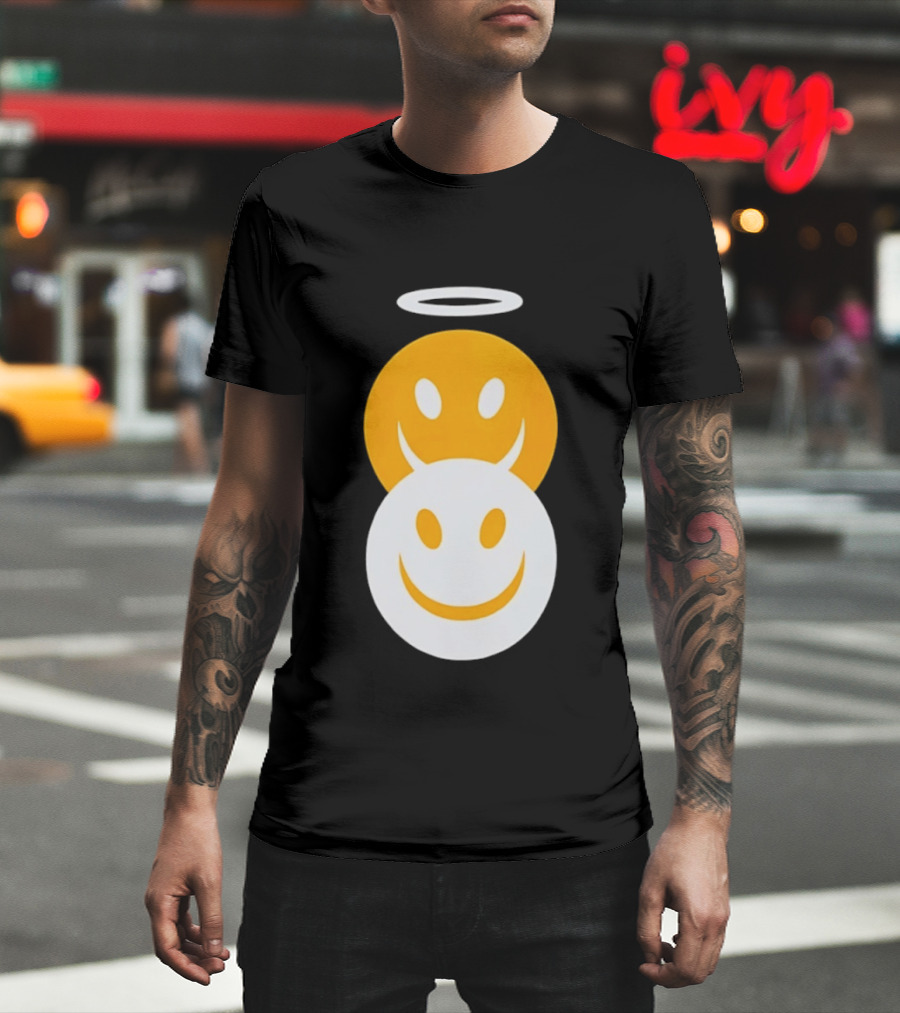 Angel And Devil Smiley Faces Halo And Horns T-Shirt