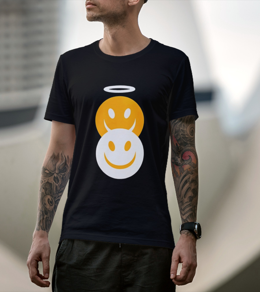 Angel And Devil Smiley Faces Halo And Horns T-Shirt
