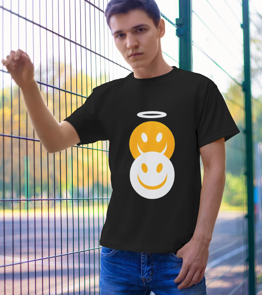 Angel And Devil Smiley Faces Halo And Horns T-Shirt