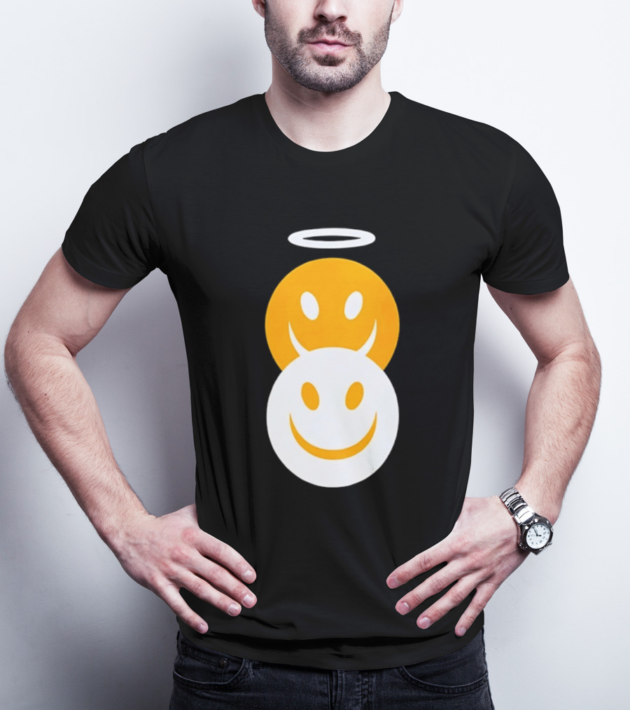 Angel And Devil Smiley Faces Halo And Horns T-Shirt
