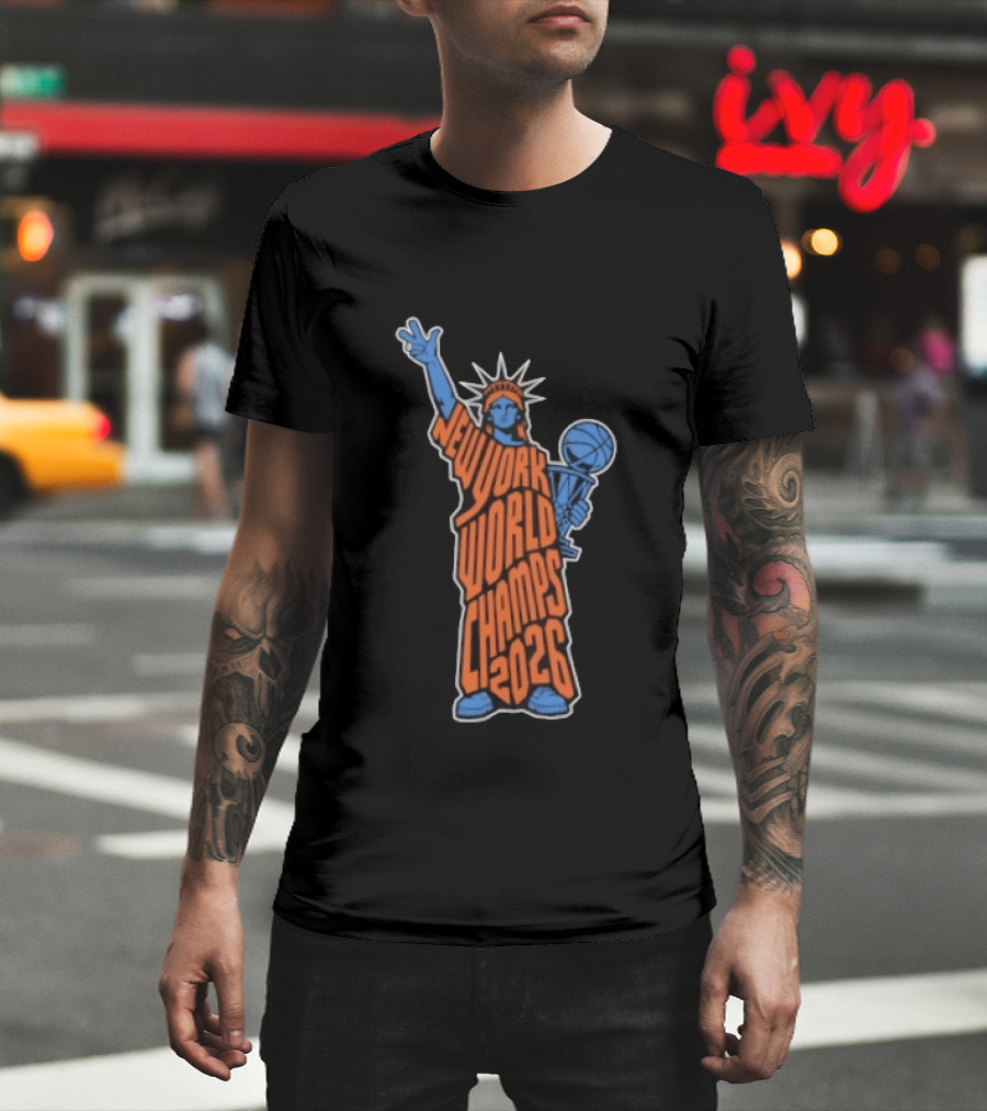 New York World Champs 2026 Statue Of Liberty Basketball Trophy T-Shirt