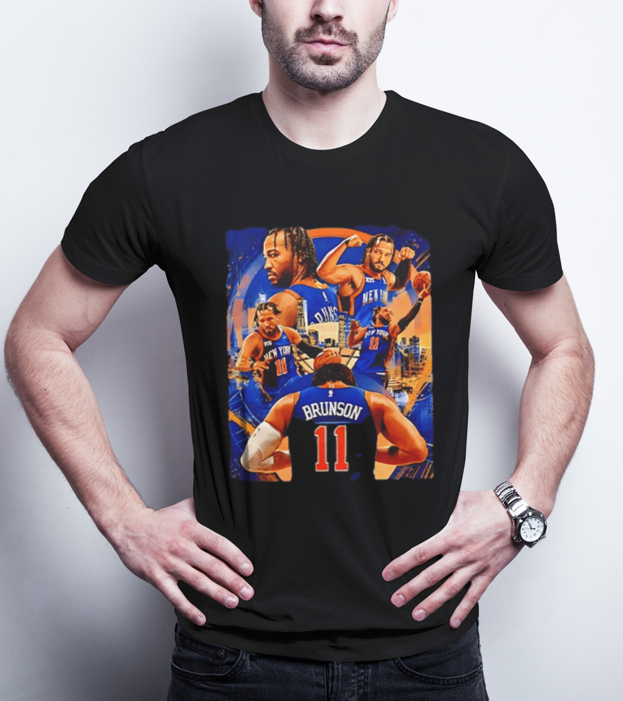 New York Knicks Jalen Brunson Number 11 Team Collage T-Shirt
