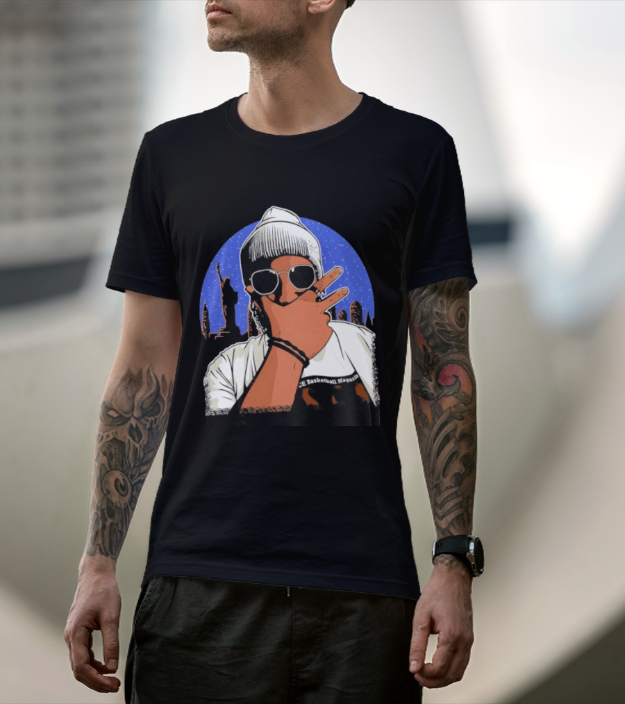 Jalen Brunson's Dad Celly Peace Sign NYC Skyline Basketball Magazine T-Shirt
