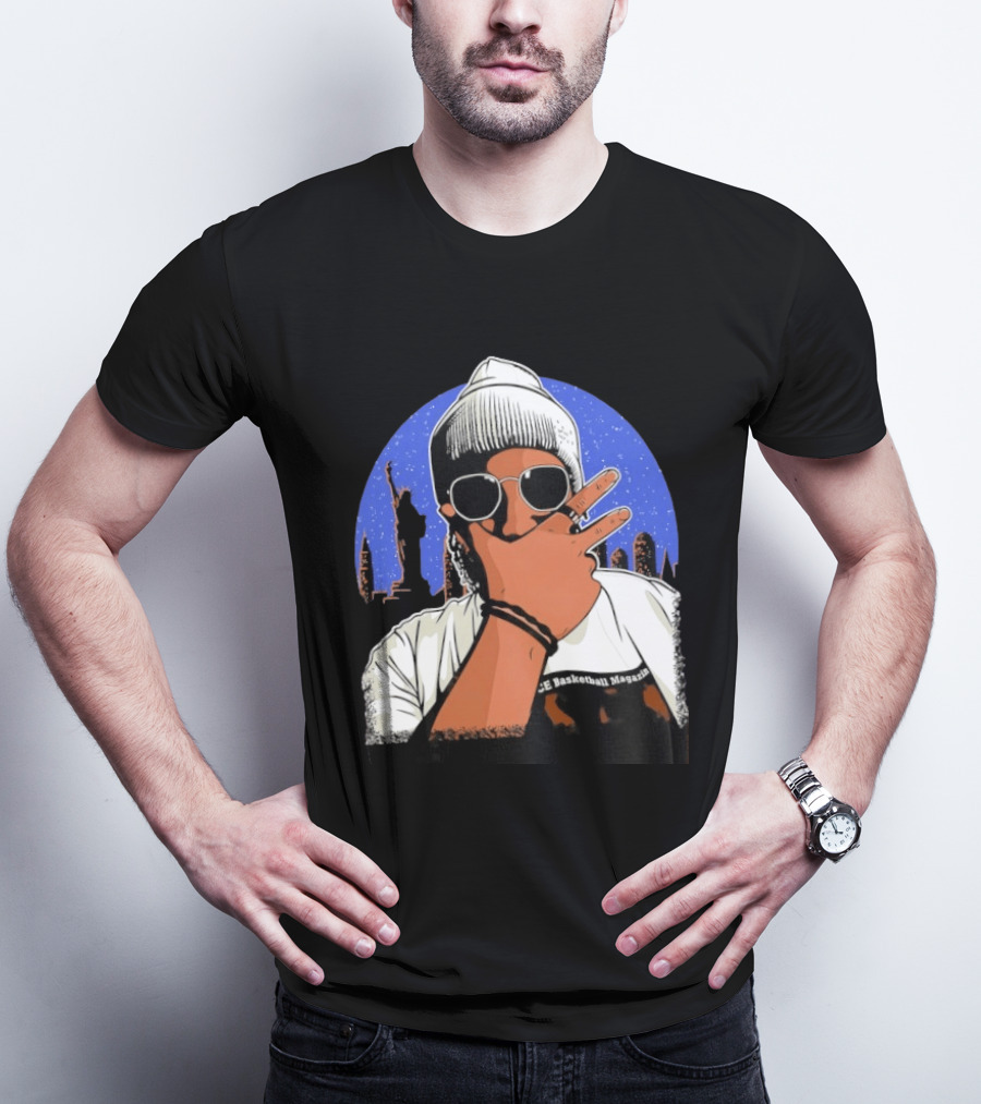 Jalen Brunson's Dad Celly Peace Sign NYC Skyline Basketball Magazine T-Shirt