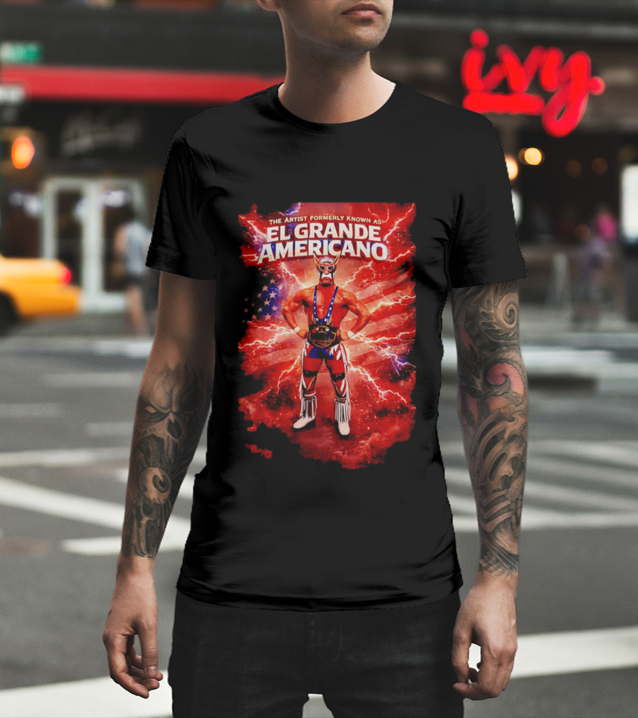 The Artist Formerly Known As El Grande Americano Luchador Flag Lightning T-Shirt