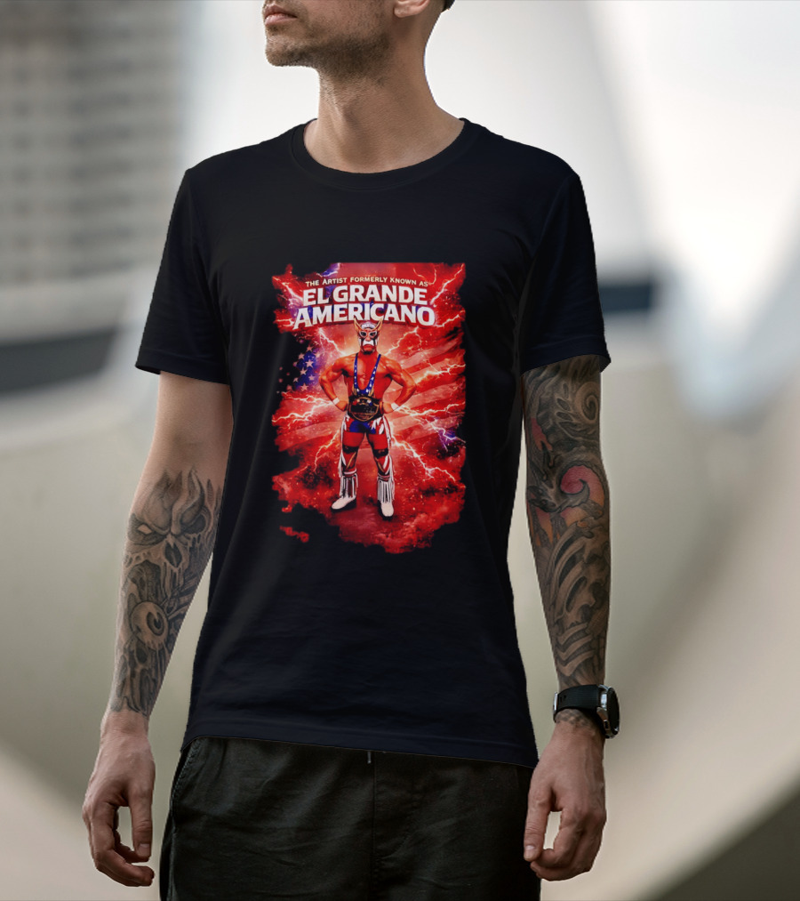 The Artist Formerly Known As El Grande Americano Luchador Flag Lightning T-Shirt