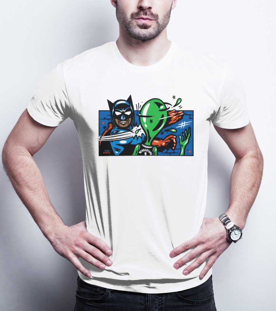 Batman Slapping Alien Knicks Beat Spurs NBA Final 2026 Soda Sports T-Shirt