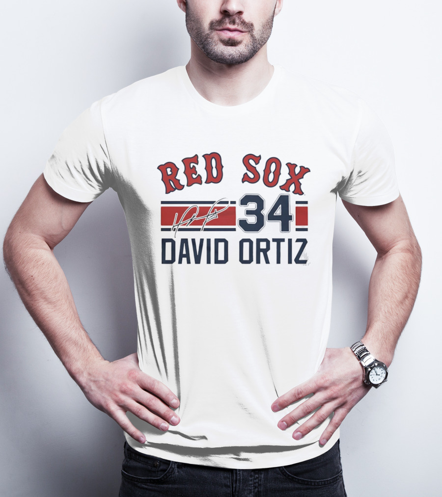 Red Sox 34 David Ortiz Signature Boston T-Shirt