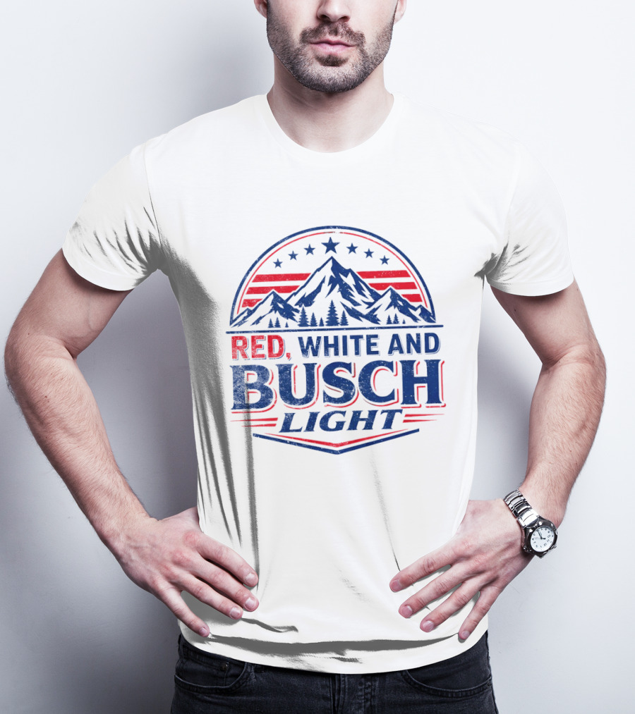 Busch Light Red White And Blue Mountain Stars T-Shirt