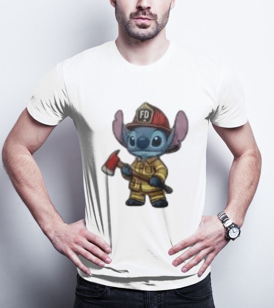 Disney Stitch Fire Rescue Not Just A Job A Calling Fire Dept FD Helmet Axe T-Shirt