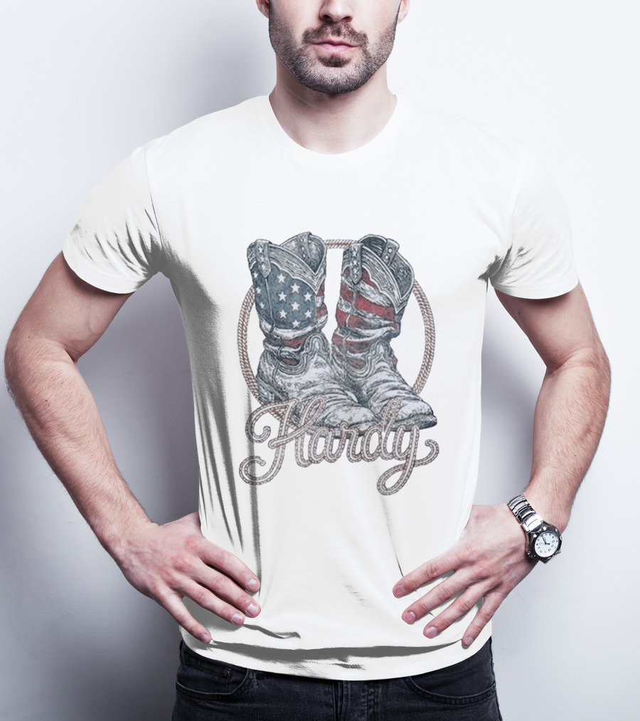 Hardy Boots Americana Patriotic Flag Cowboy T-Shirt