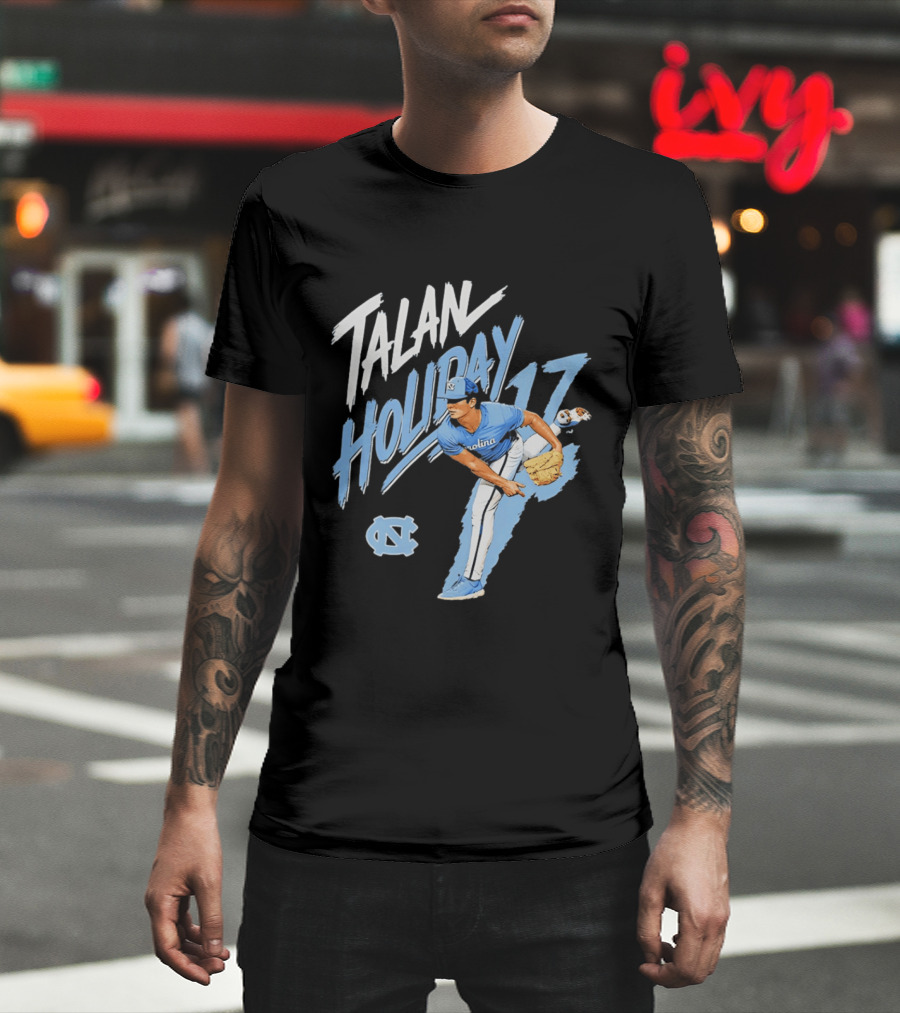 North Carolina Tar Heels Talan Holiday 17 Pitching Action T-Shirt