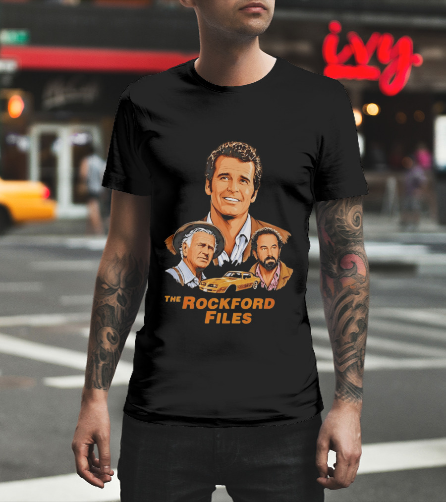 The Rockford Files 1970s James Garner Iconic Cast And Car T-Shirt