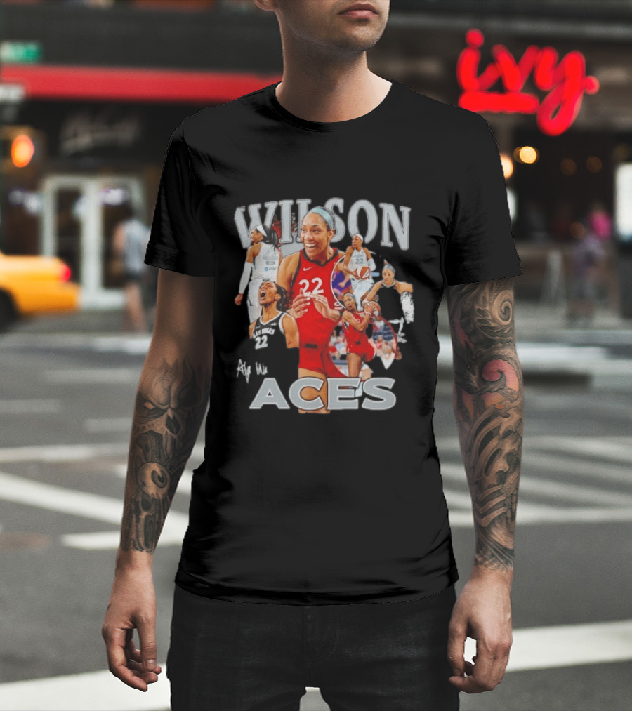 A'ja Wilson Las Vegas Aces Fly With Aces Collage T-Shirt
