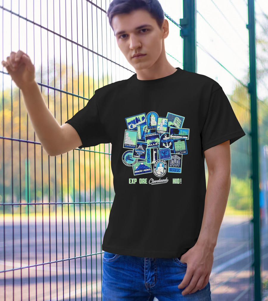 Explore Cleveland Ohio Landmarks Cuyahoga Rock Roll Museum Terminal Tower Edgewater Park T-Shirt