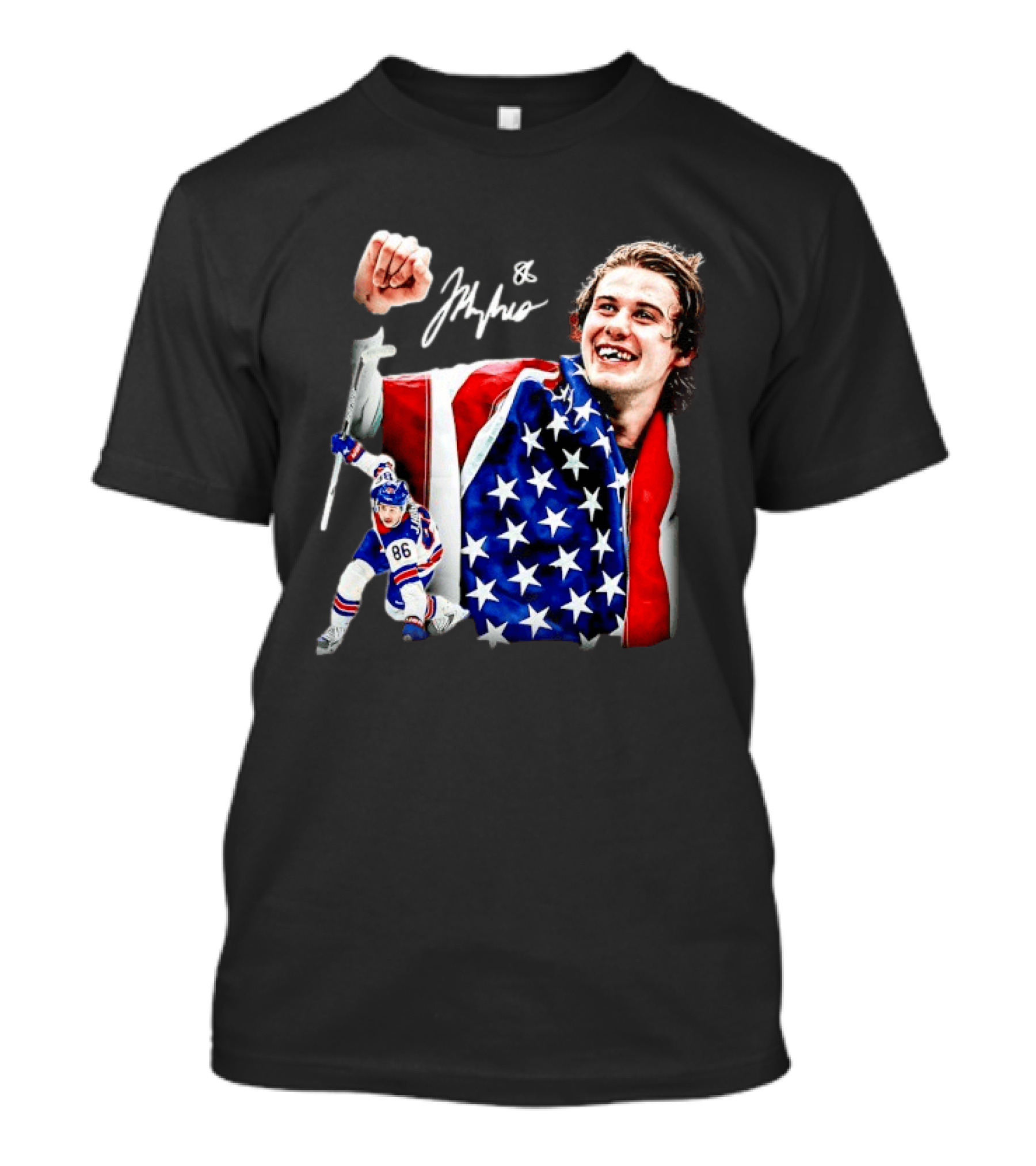 Jack Hughes New Jersey Devils USA Flag 86 Hockey Celebration T-Shirt
