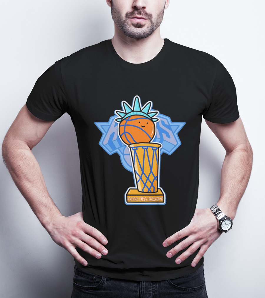 Knicks NBA Champs 2026 Statue Of Liberty Basketball Trophy T-Shirt