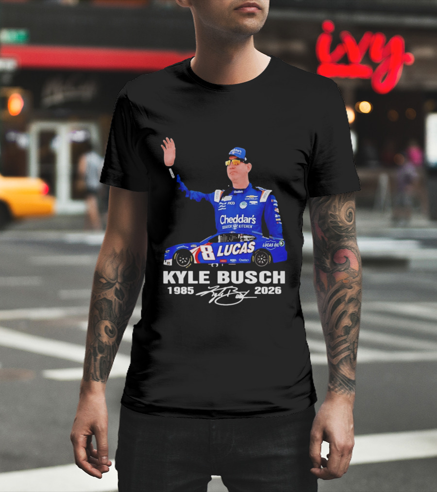 Kyle Busch 1985 2026 Lucas Oil Cheddar's Scratch Kitchen T-Shirt