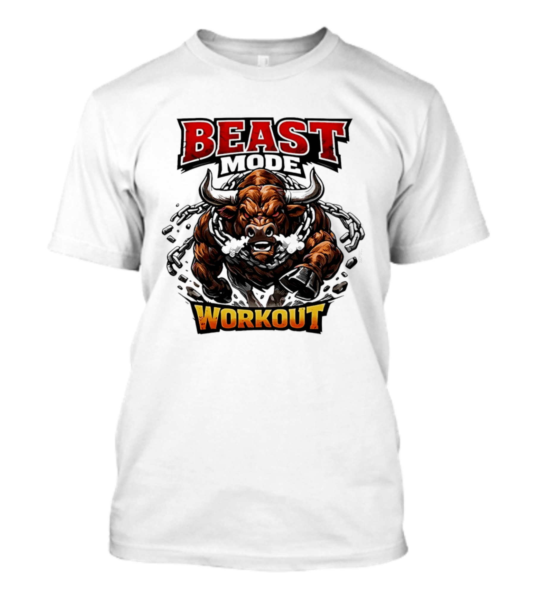 Beast Mode Workout Illustrated Bull Breaking Chains T-Shirt