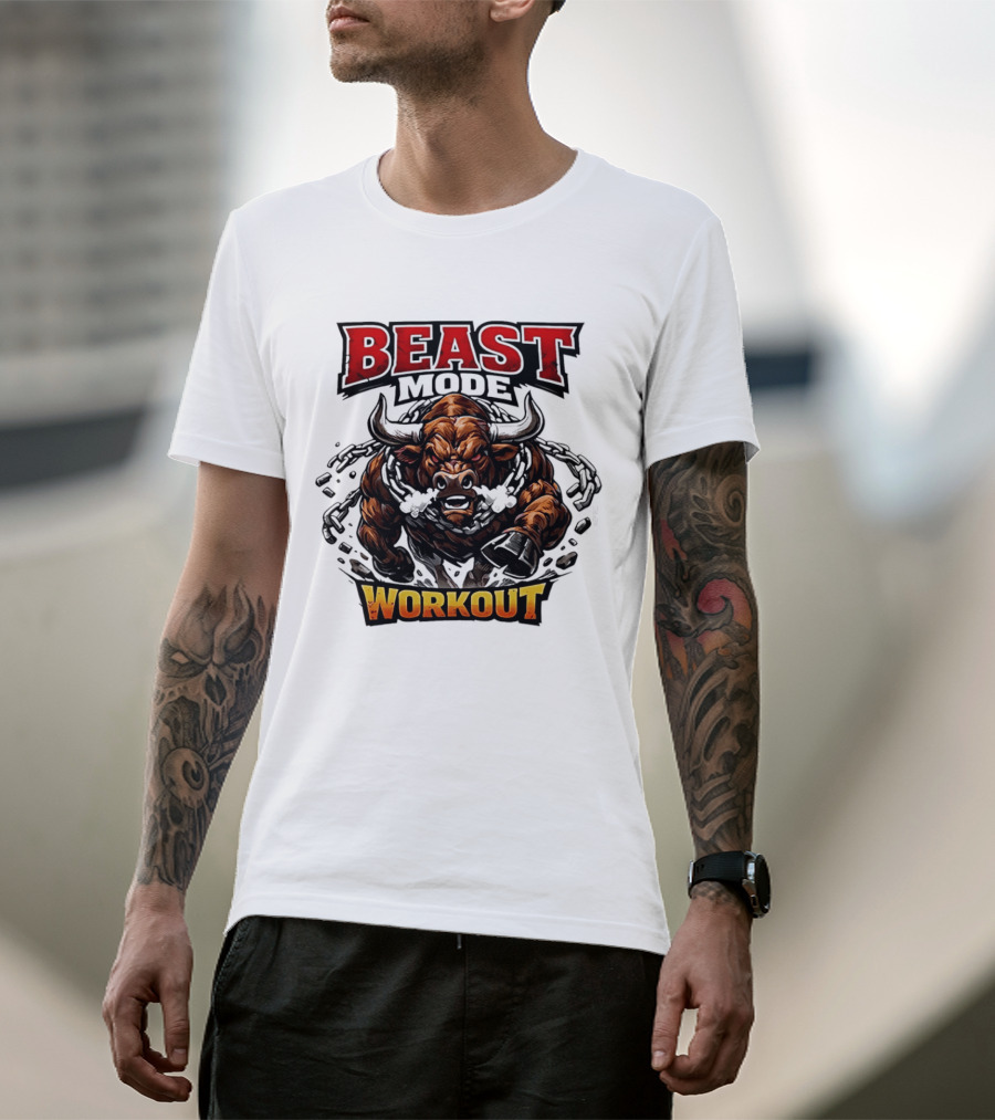 Beast Mode Workout Illustrated Bull Breaking Chains T-Shirt