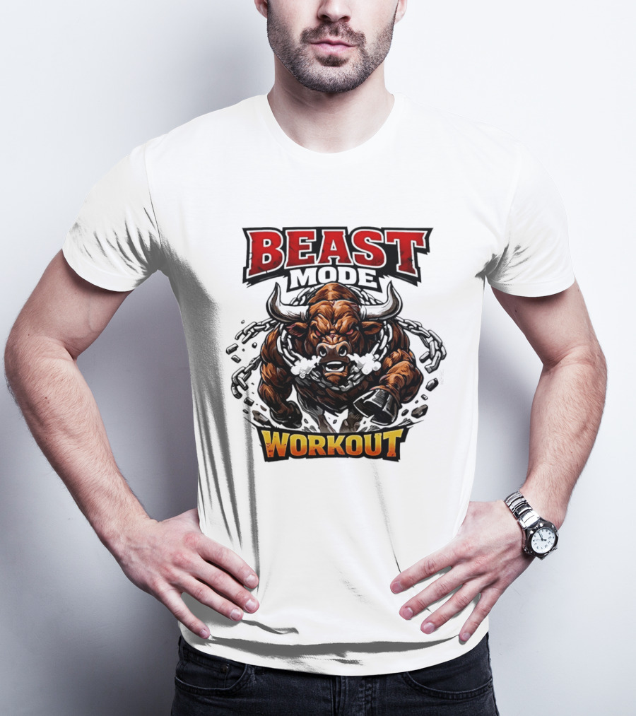 Beast Mode Workout Illustrated Bull Breaking Chains T-Shirt