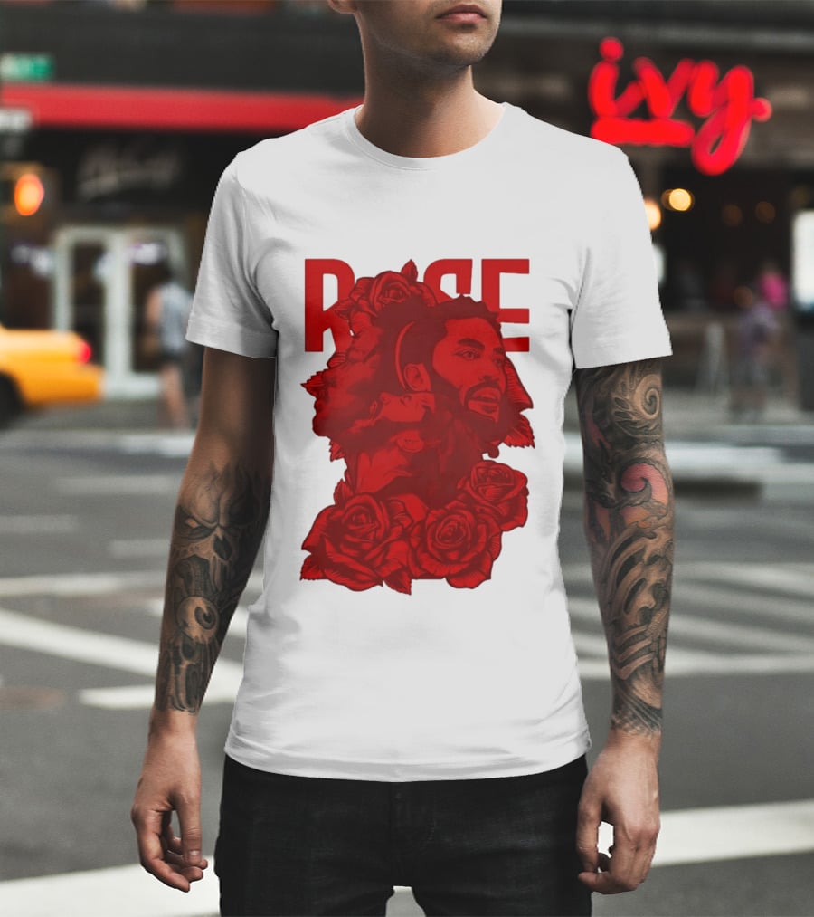 Derrick Rose Red Rose Portrait With Decorative Roses T-Shirt