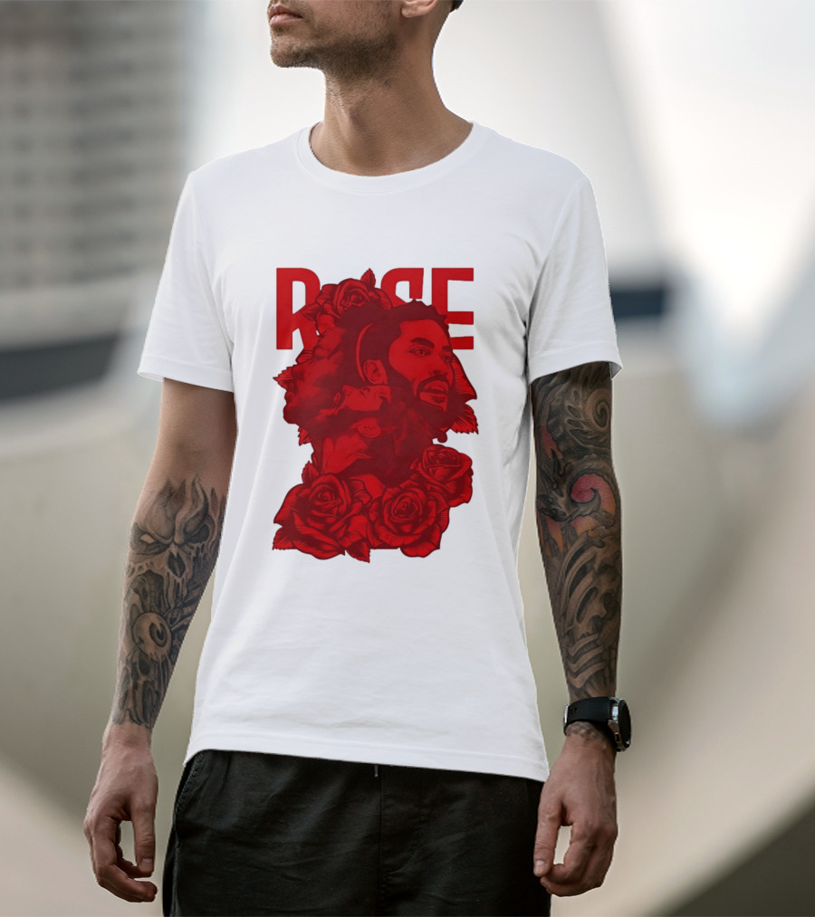 Derrick Rose Red Rose Portrait With Decorative Roses T-Shirt